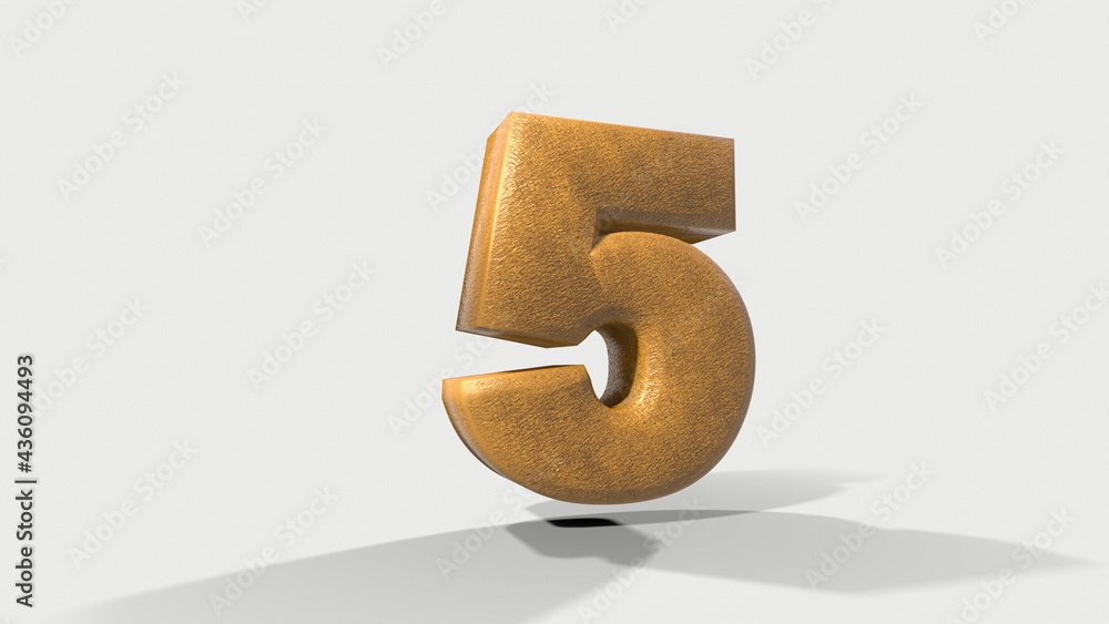 Gold number 5 on a white background 3D illustration. Stock Illustration ...