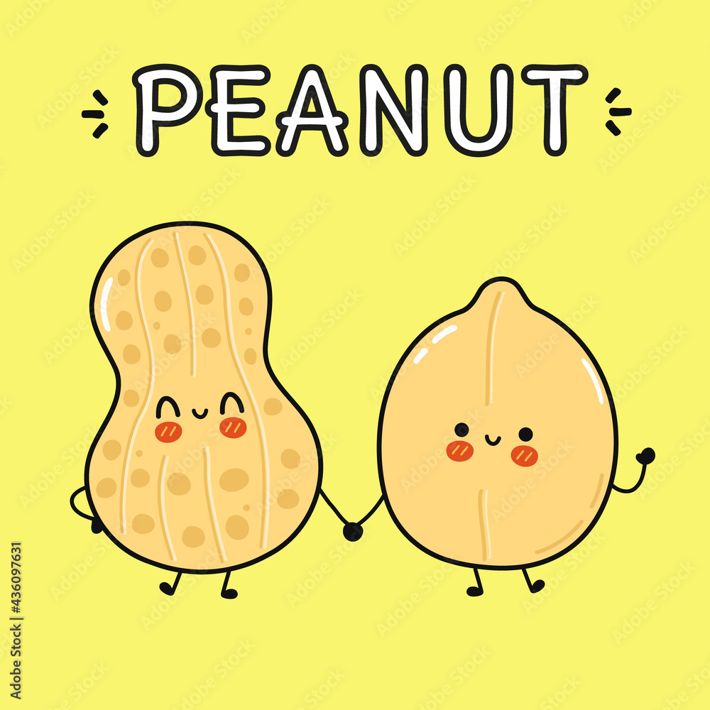 Funny cute happy Peanut characters bundle set. Vector kawaii line ...
