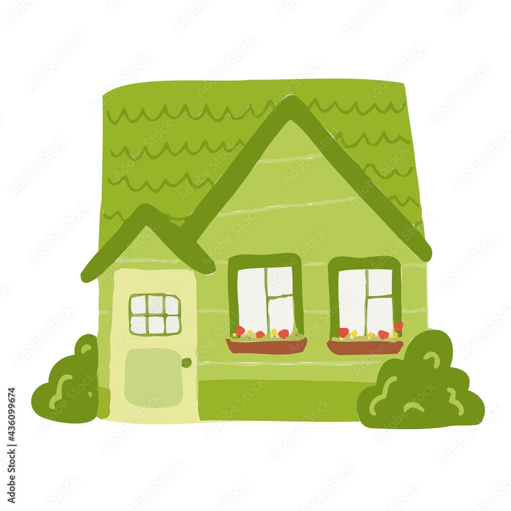 Vector cartoon green house for kids. House for the design of children's ...