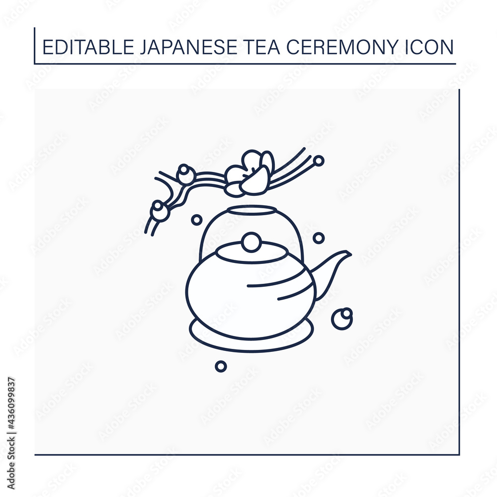 Japanese teapot line icon. Ancient kettle for tea ceremony and sakura ...