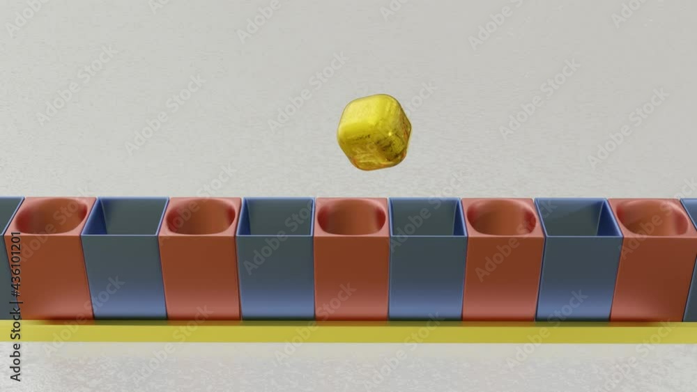 abstract looped animated background. The gold textured cube transforms ...