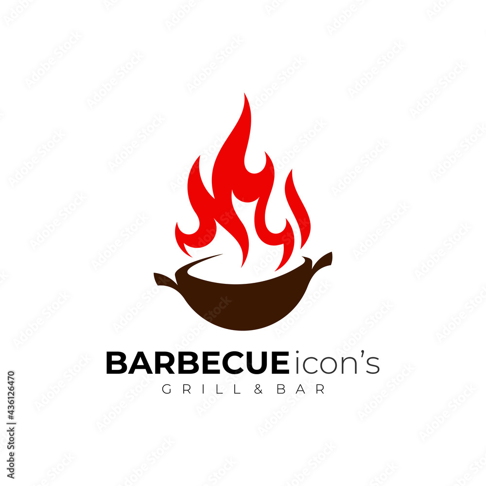 Fire logo with barbecue logo design template, restaurant icon Stock ...