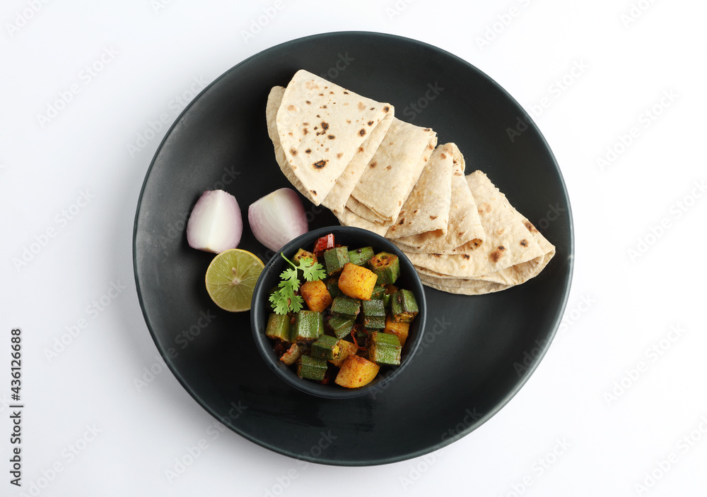 Indian style Masala Sabji OR Sabzi of fried Bhindi OR Aloo bhindi Okra ...