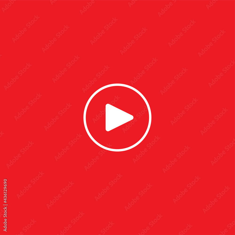 Vector illustration play button on red background. Youtube music logo ...