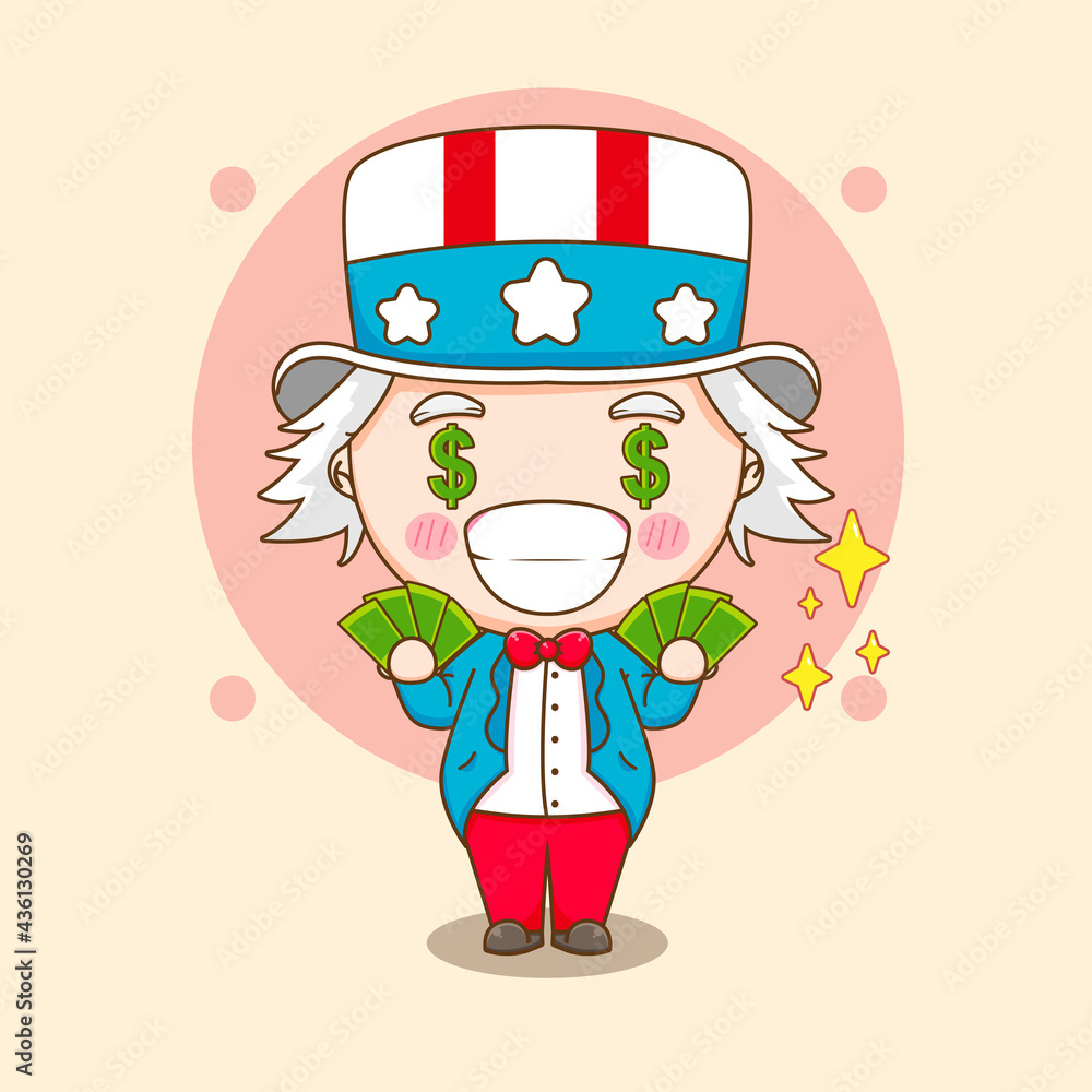 Cartoon illustration of cute rich uncle Sam character Stock Vector ...