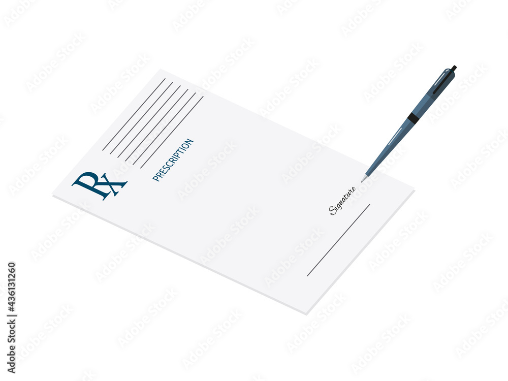 Prescription signing process. Prescription pad medical form. Realistic ...