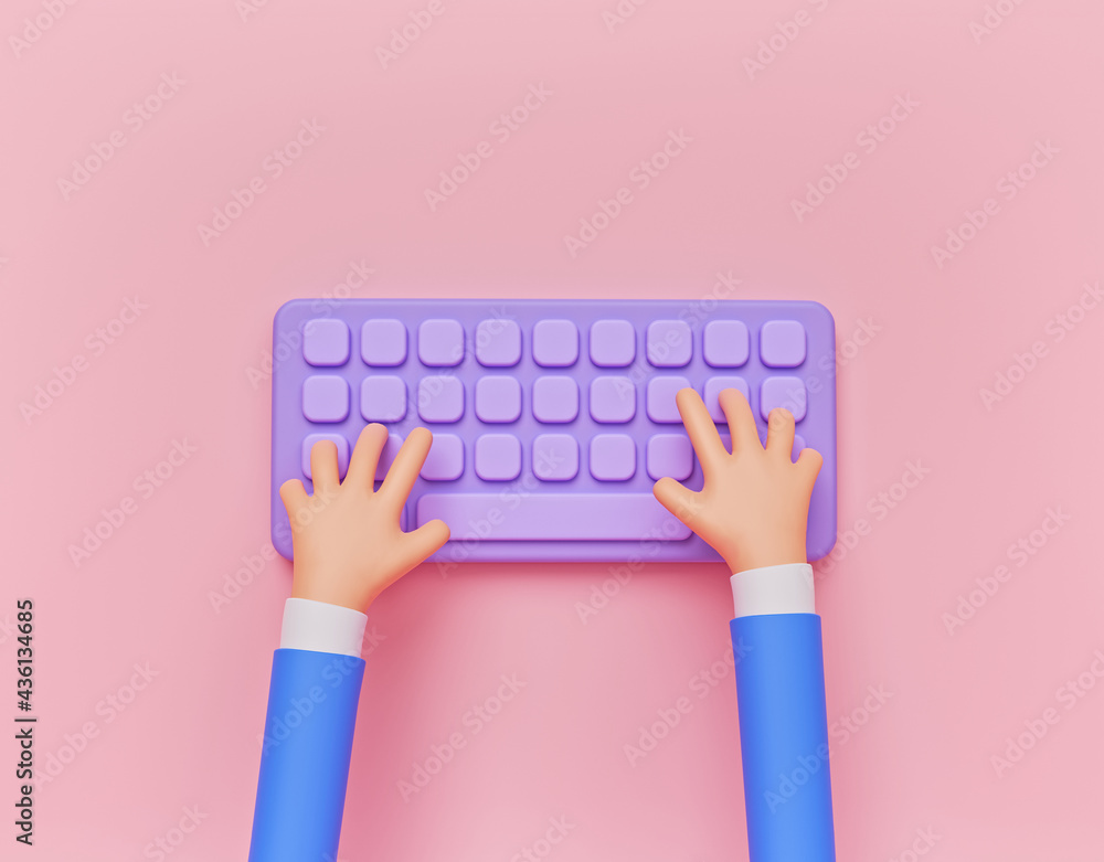 minimal concept. cartoon Hands typing on a keyboard. 3d rendering Stock ...