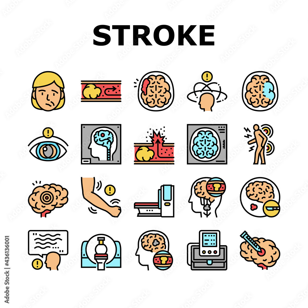 Stroke Health Problem Collection Icons Set Vector. Surgical Operation ...