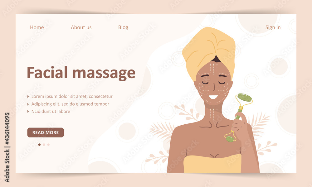 Facial massage and skin care concept. Landing page template. Woman do ...