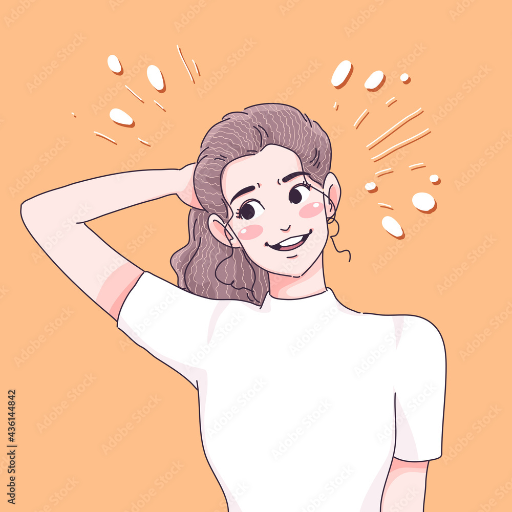 shy girl cartoon illustration Stock Vector | Adobe Stock