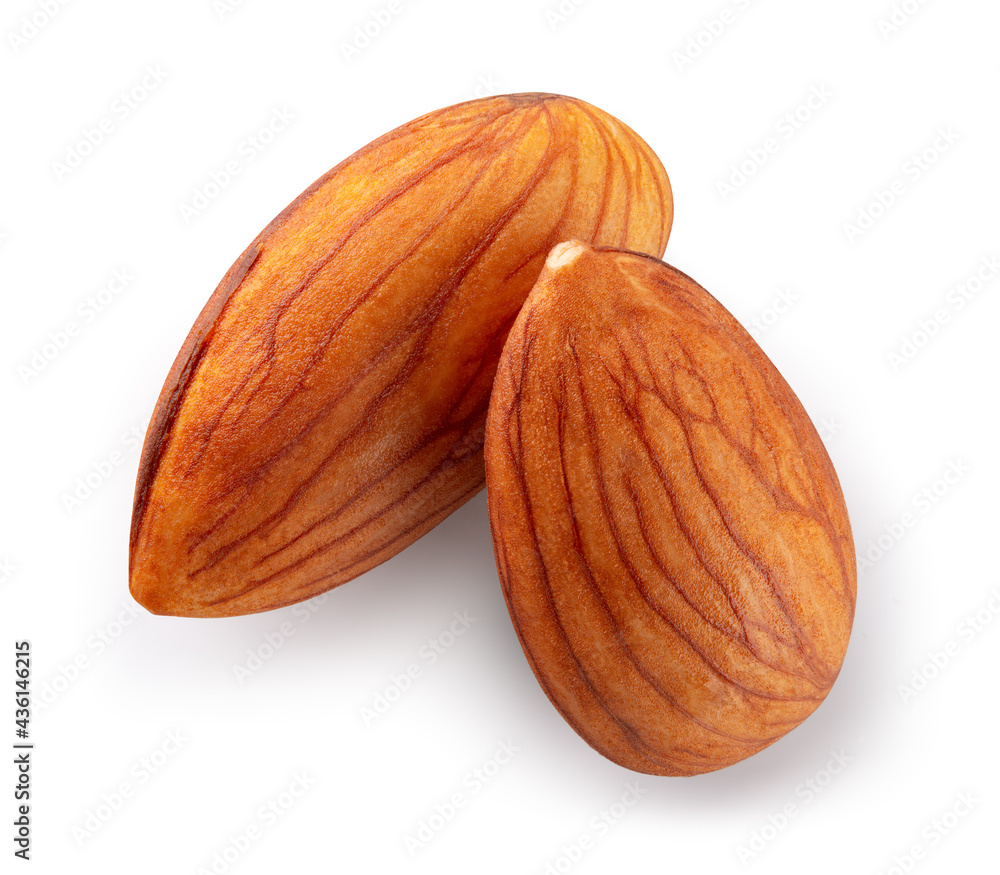 Almond isolated. Almonds on white background. Two almond nuts top view ...