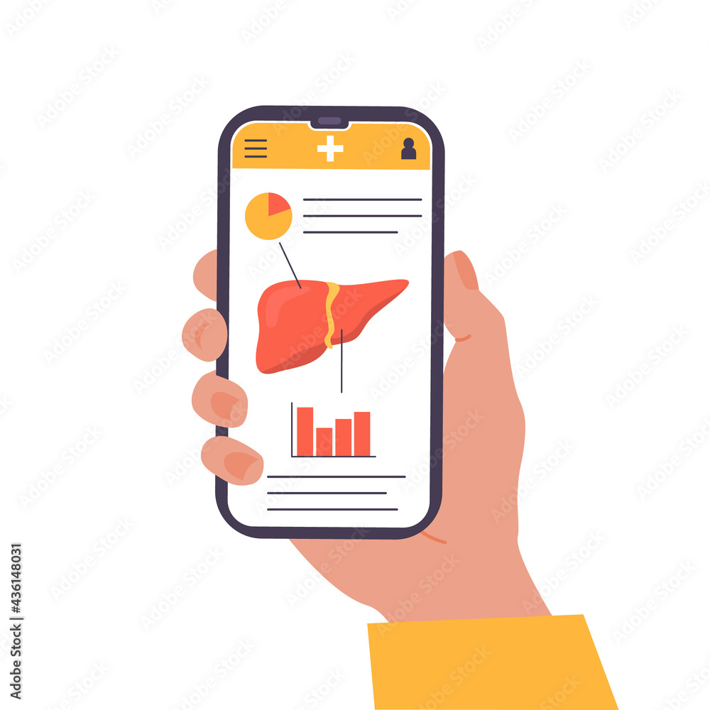 Concept of mobile app on screen explaining Liver Human Organ. Online ...