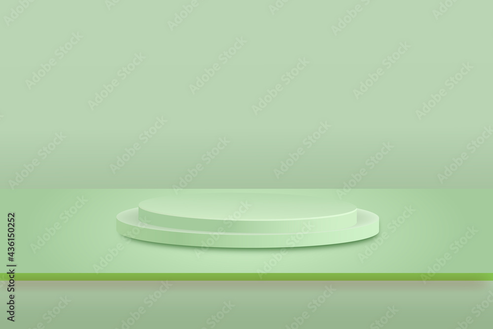 Stage background vector 3d green rendering with podium and minimal ...
