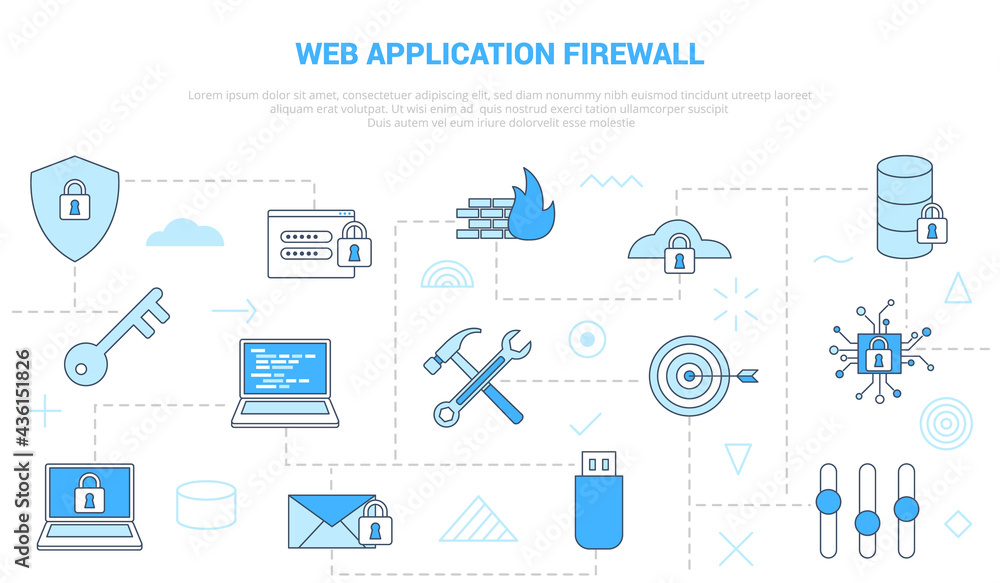 waf web application firewall concept with icon set template banner with ...