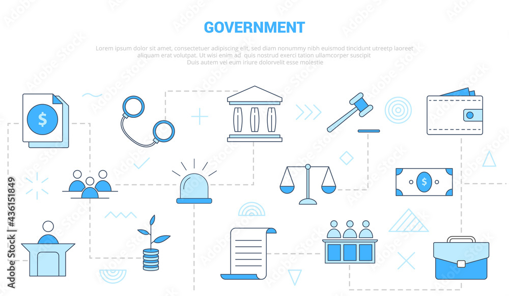 government concept with icon set template banner with modern blue color ...