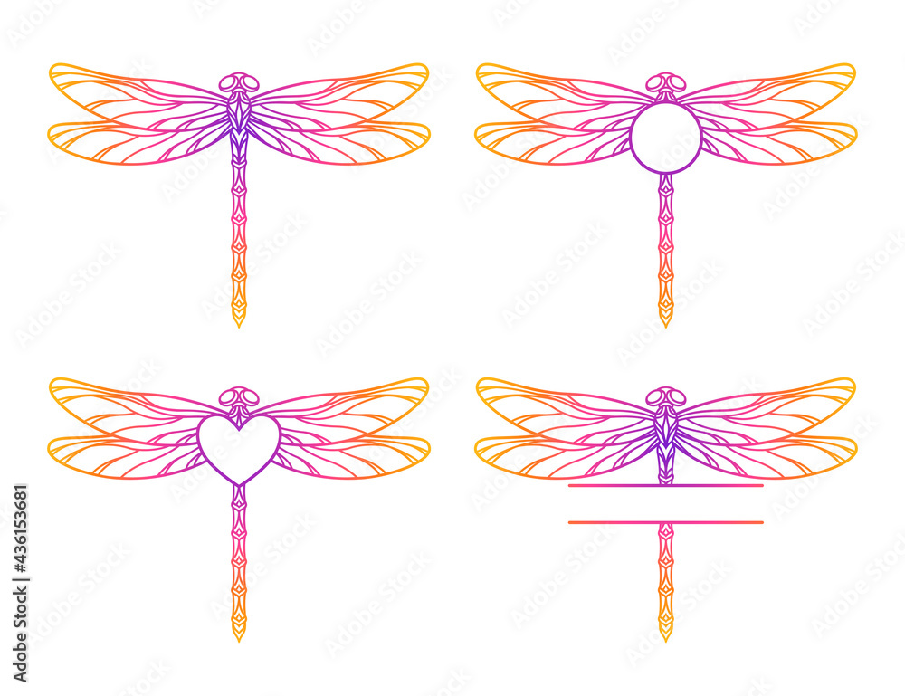 Vector outline dragonfly monogram. Insect silhouette. Template for ...