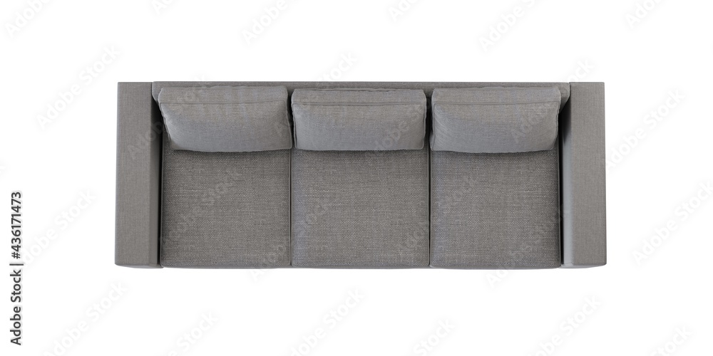 3 seat dark gray color fabric sofa with gold legs on white background ...