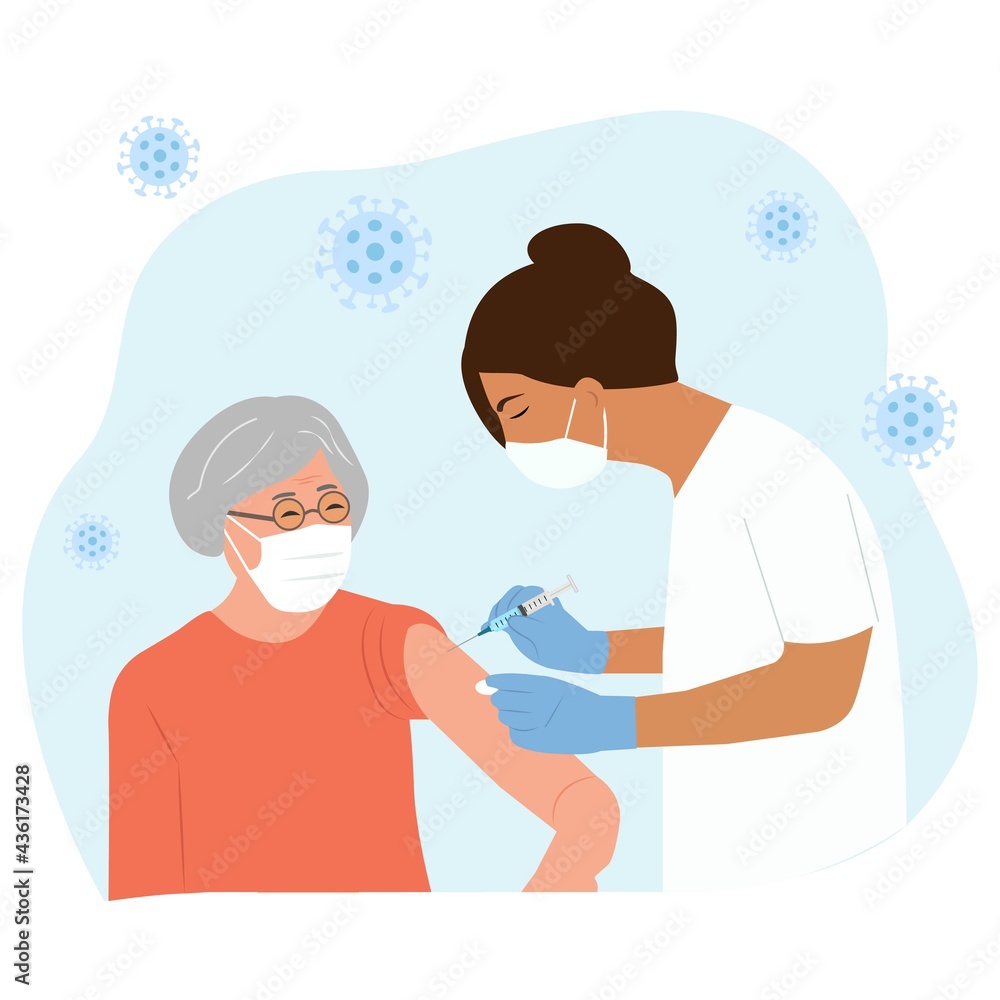 Vaccine elderly. Adult immunization, covid vaccineDoctor holds an ...