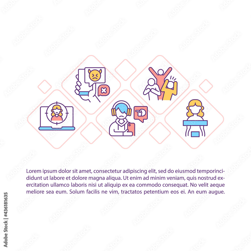 Bullying in cyberspace concept line icons with text. PPT page vector ...