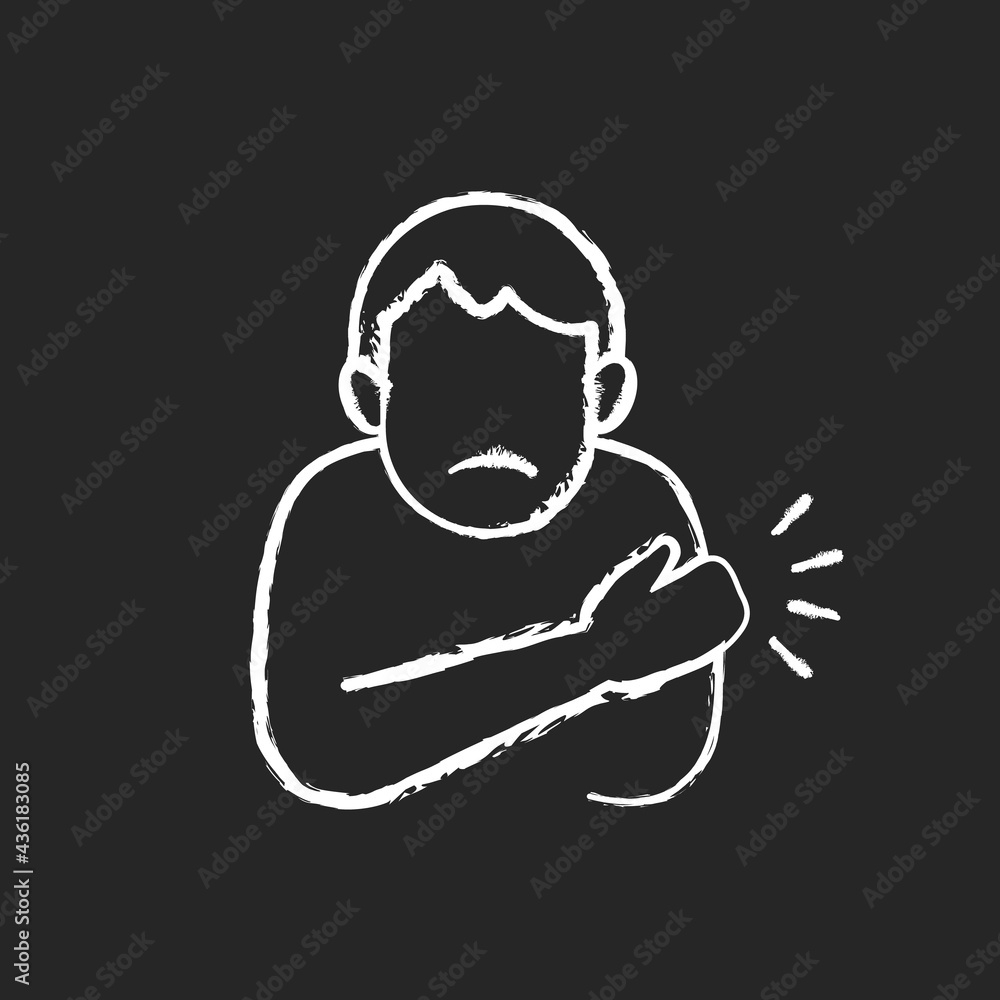 Arm swelling chalk white icon on black background. Rash on hand ...