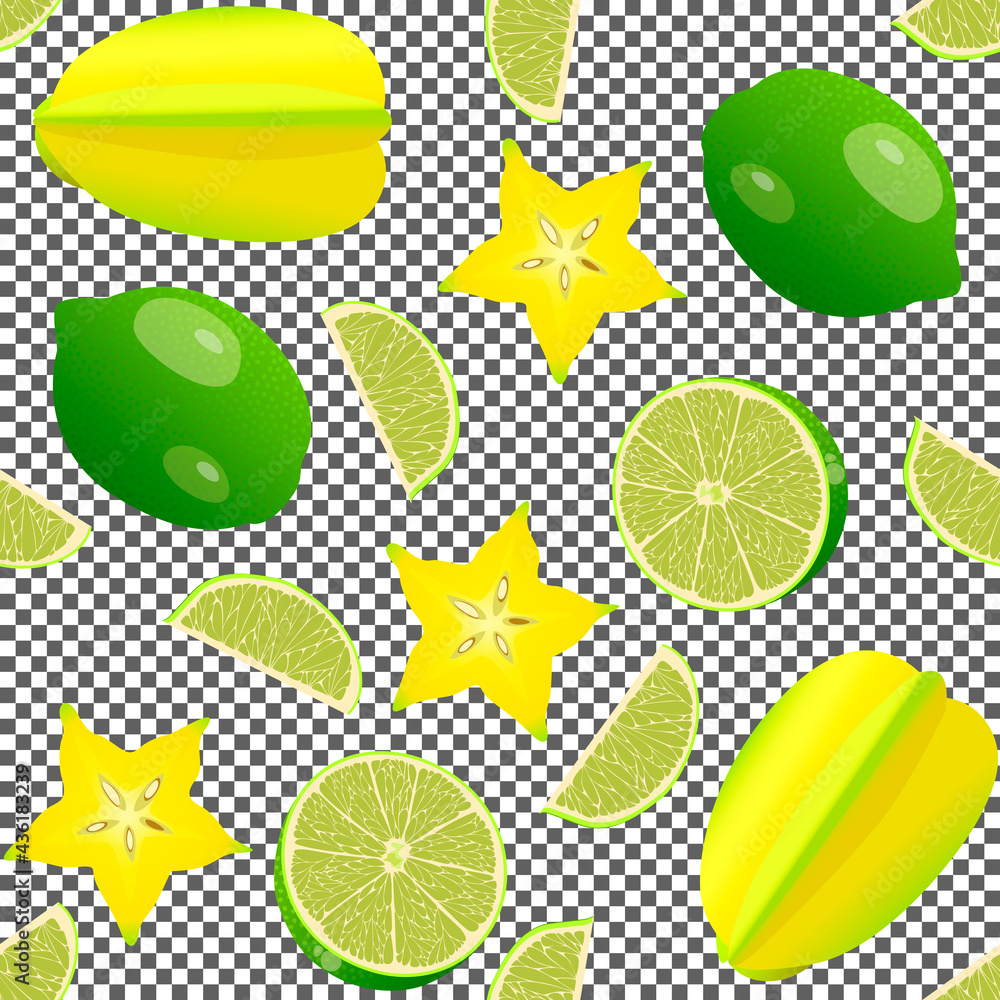Vecteur Stock Seamless, square background with slices of lime and carom ...