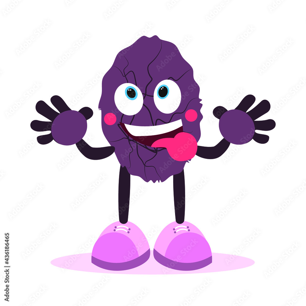 Cartoon prunes. Prunes with face, hands and feet. Healthy and ...