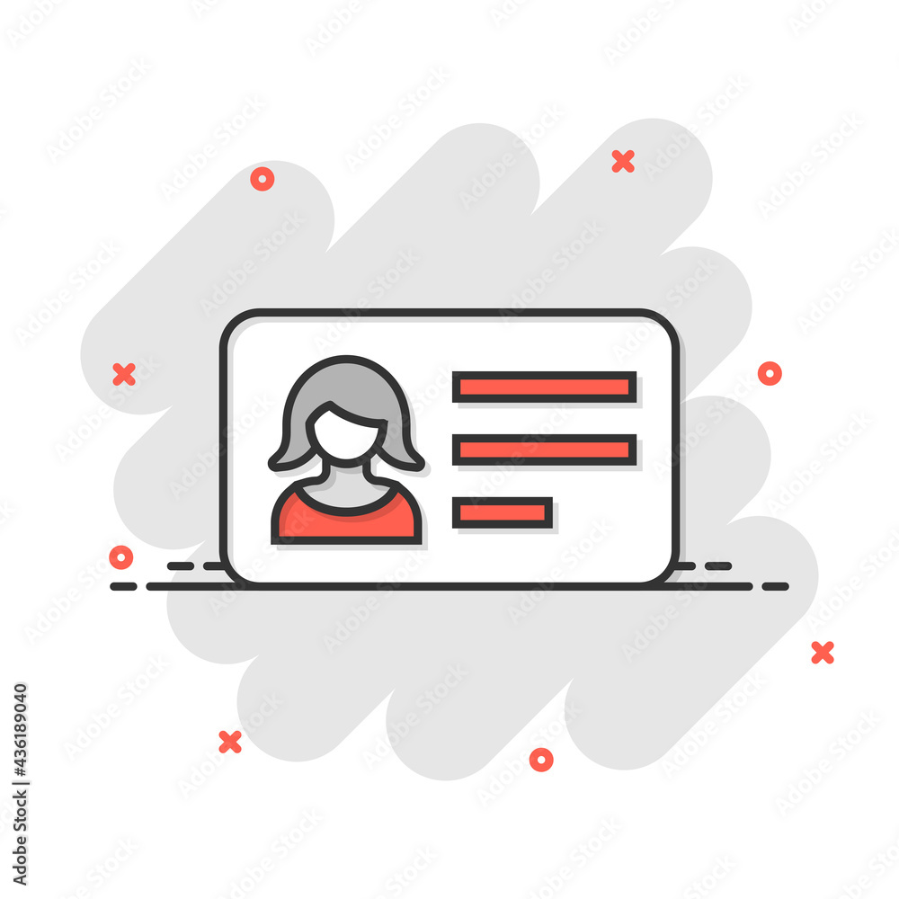 Women id card icon in comic style. Identity tag cartoon vector ...