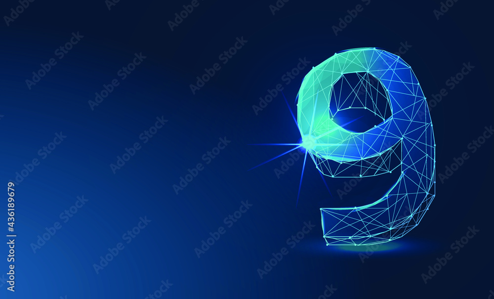 Number, 9; nine, ninth, Futuristic vector font typeface unique design ...