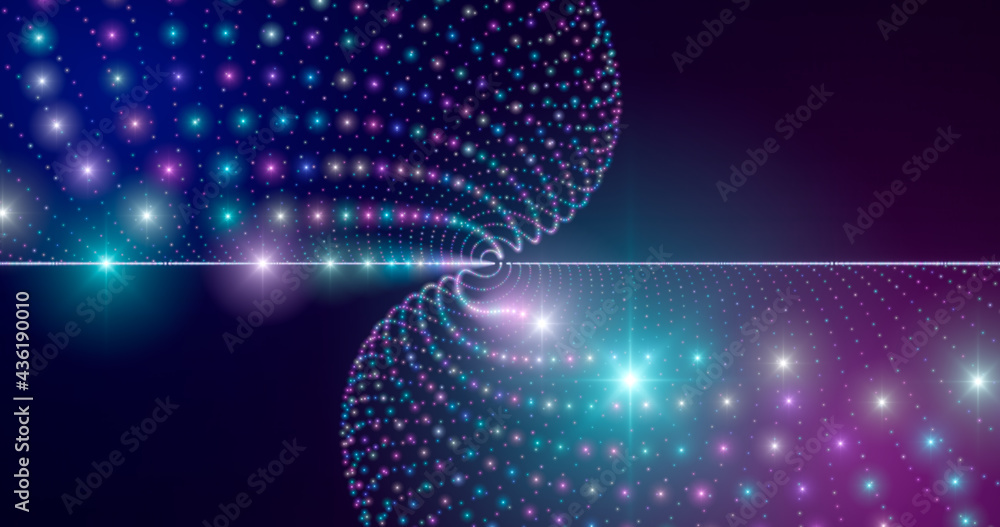 3d rendering. Fantastic background of bright glowing particles in deep ...