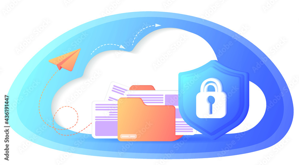 Cloud storage idea. Protection. Online computing.Internet database ...
