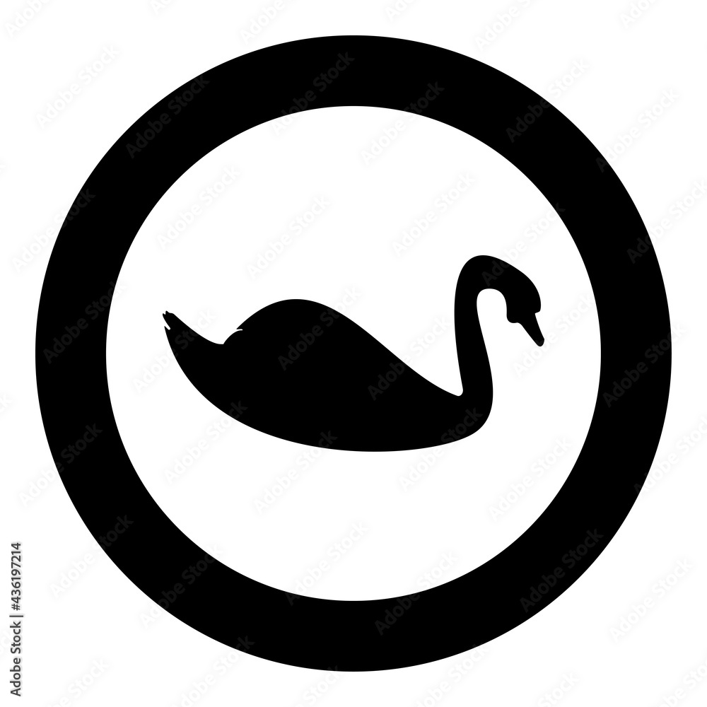 Swan bird Waterbird silhouette in circle round black color vector ...