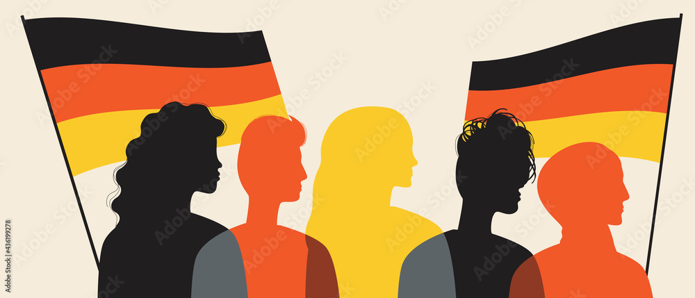Silhouettes of Germans with the flag of Germany, color vector stock ...