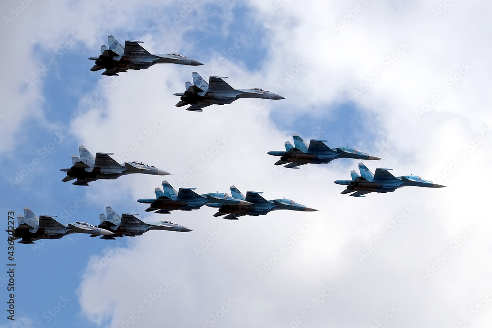 MOSCOW, RUSSIA - MAY 7, 2021: Group of Russian military supersonic high ...