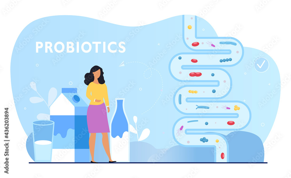 Female character is using probiotics for good digestion Stock Vector ...