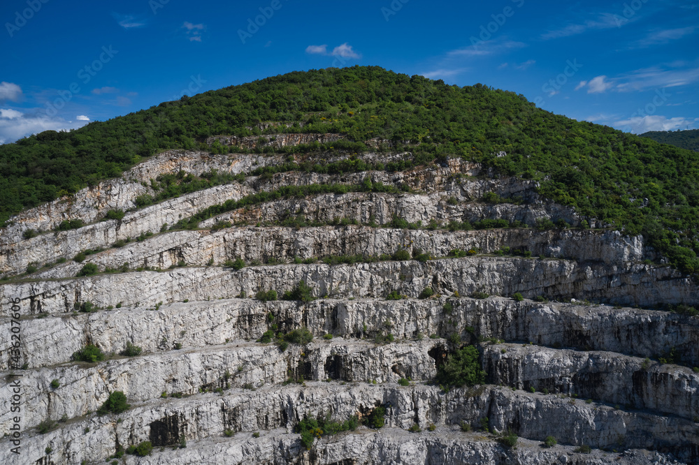 Italian marble quarries. Aerial view of an abandoned marble quarry ...