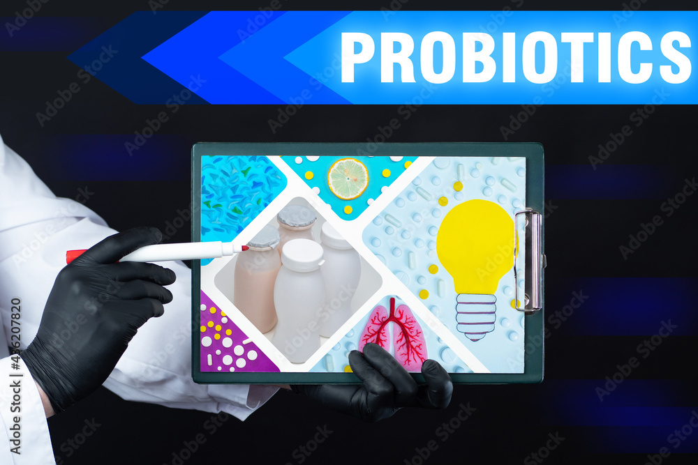 Probiotics for immunity. Doctor holds a presentation with image ...
