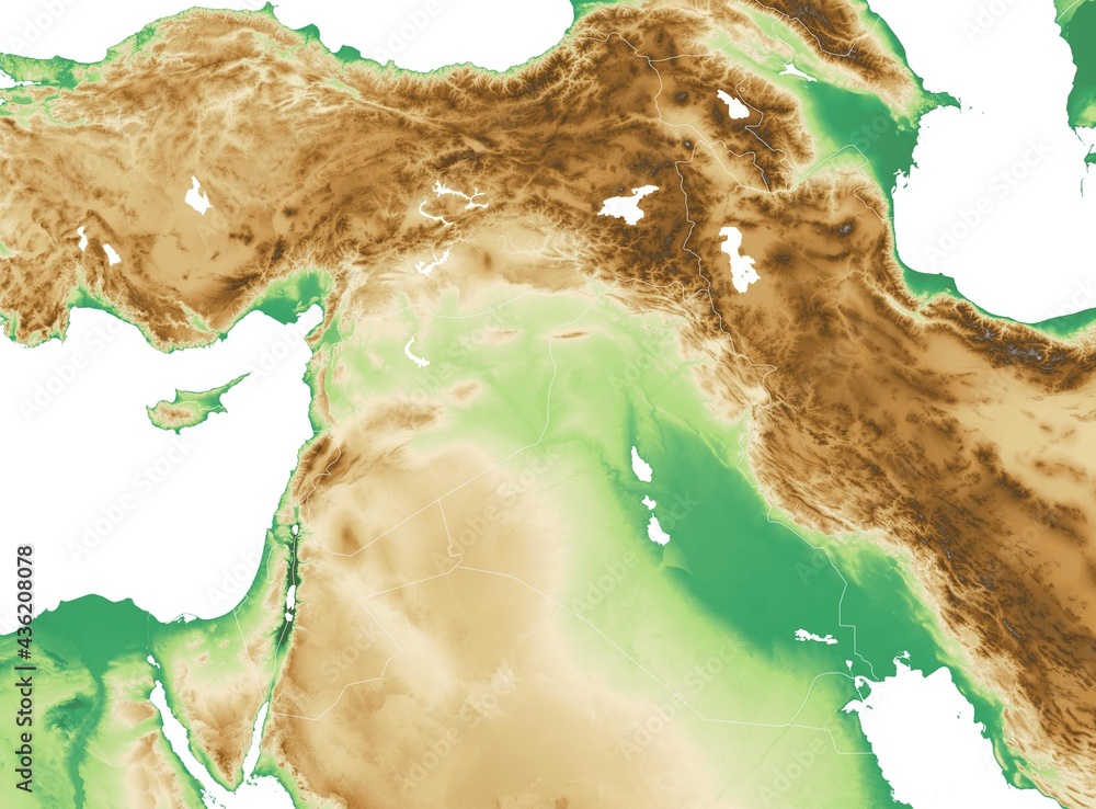 Physical map of the eastern area of the Mediterranean Sea, states and ...