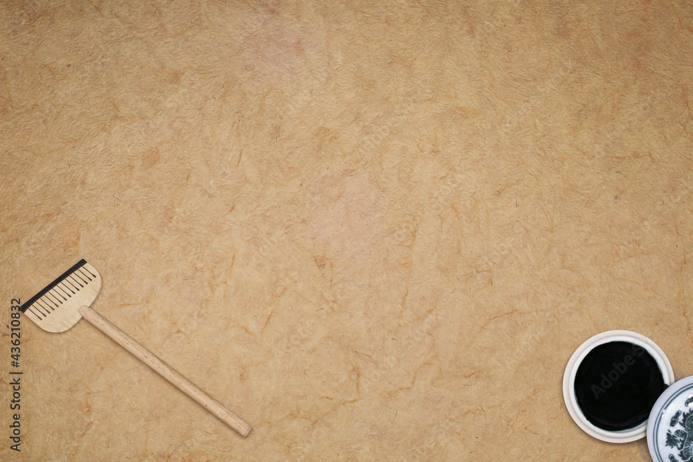 calligraphy mockup, Top view of Calligraphy pen, inkwell on Old paper ...