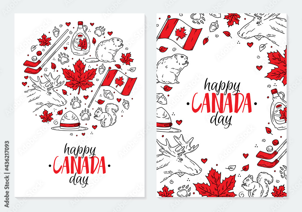 Happy National Day of Canada, a set of postcards or posters with ...