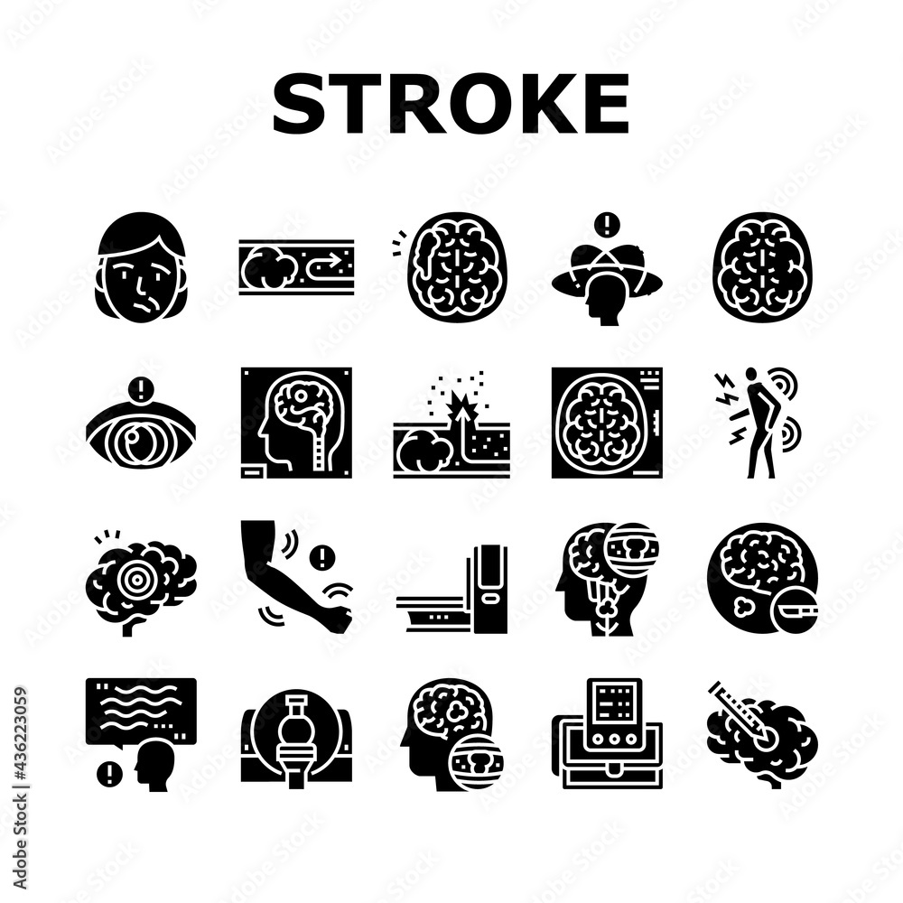 Stroke Health Problem Collection Icons Set Vector. Surgical Operation ...