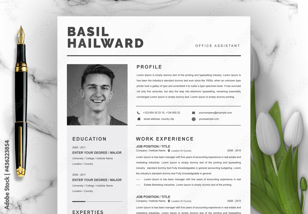 Simple Elegant Resume Layout Stock Template | Adobe Stock