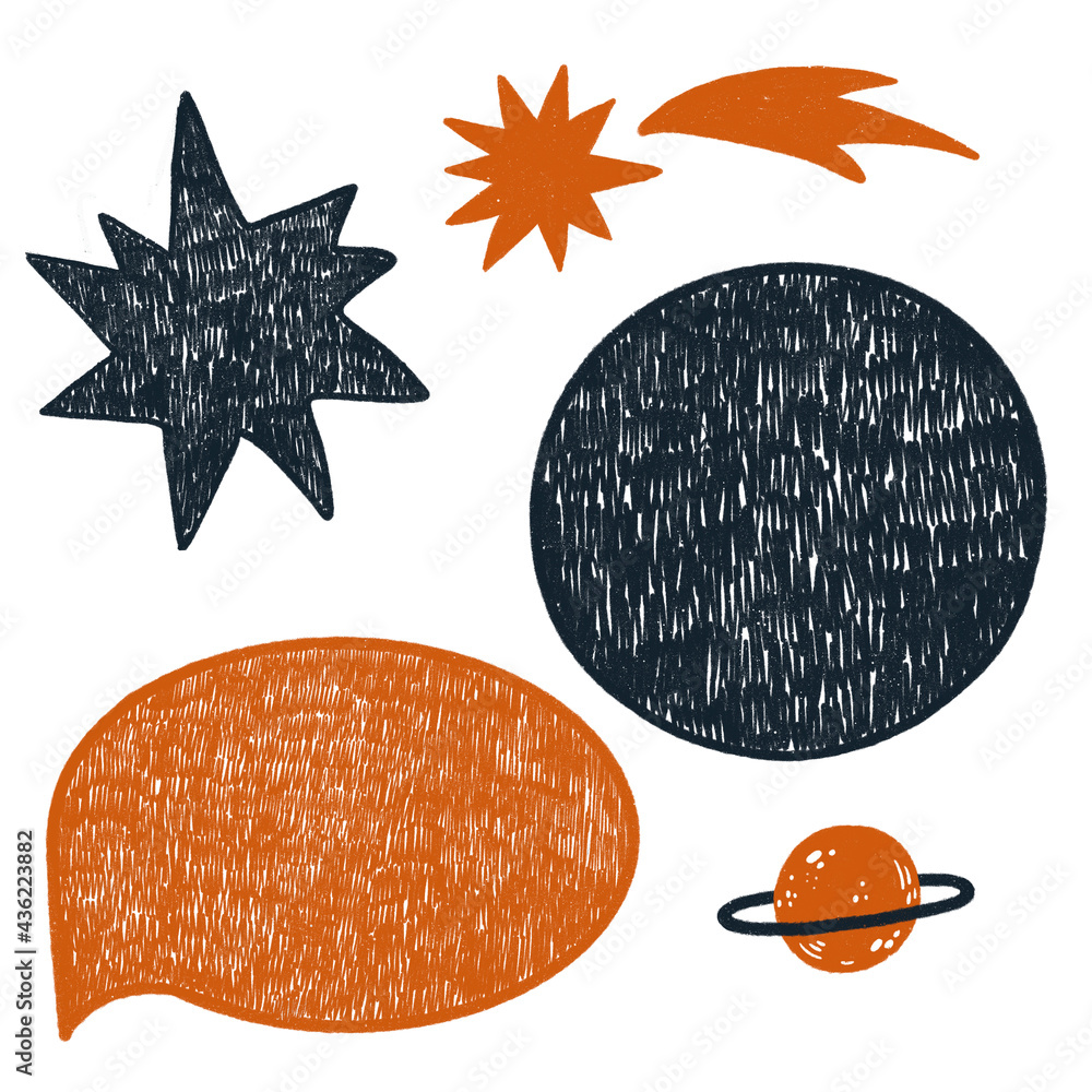 Geometric cosmos set. Pencils backgrounds and banners. Hand drawn ...