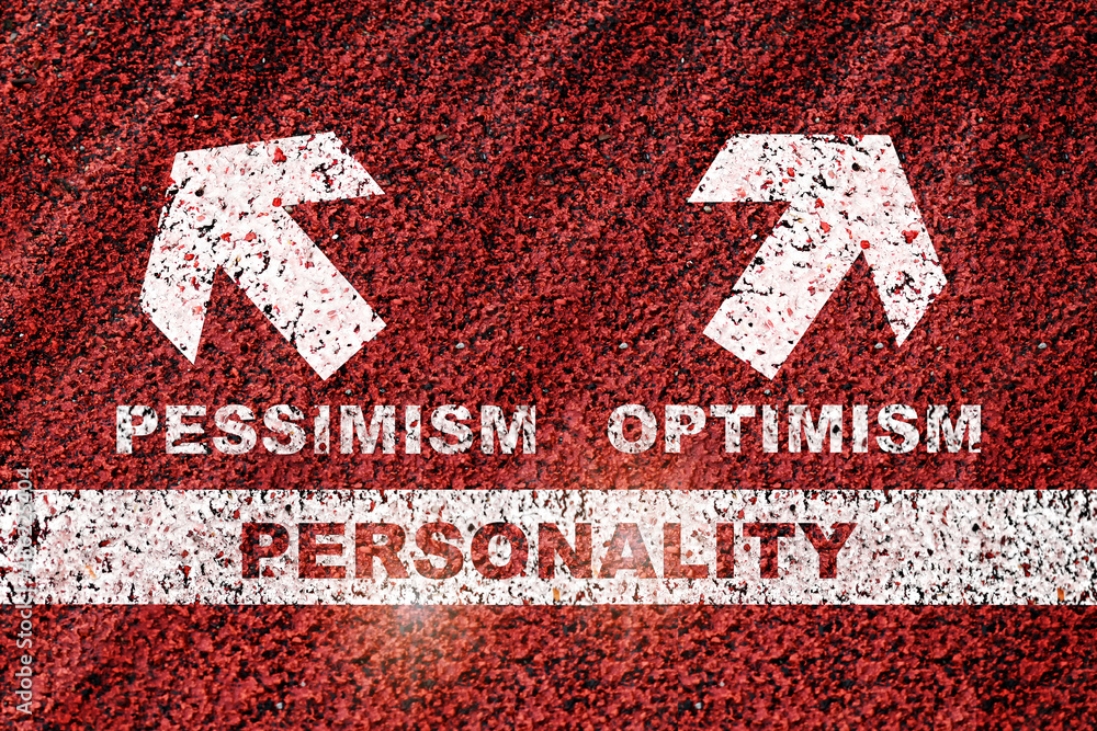 Optimism or pessimism personality with starting line and left or right ...