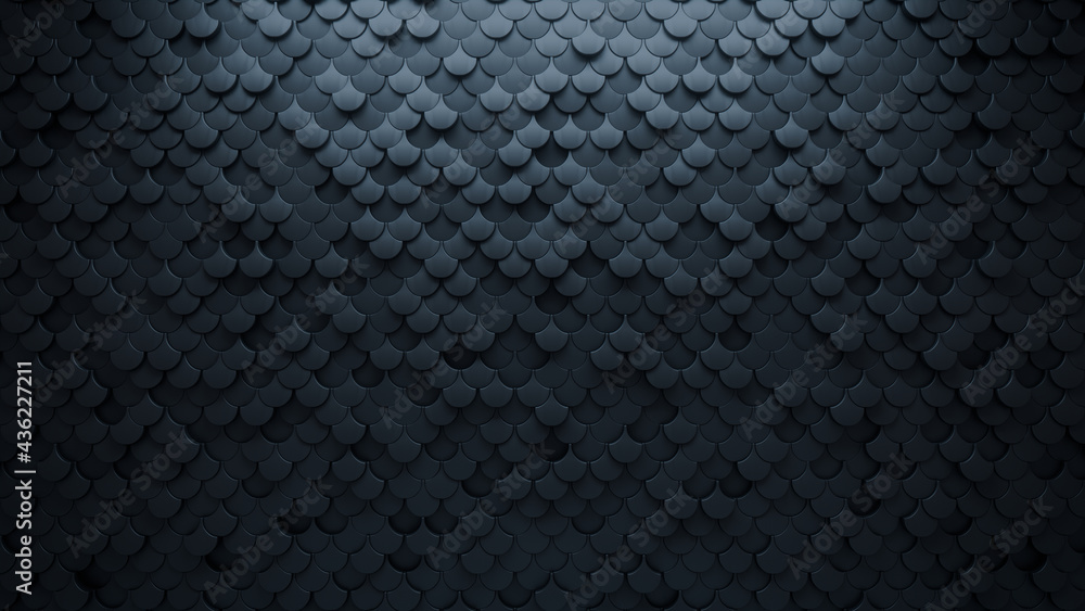 Black, Fish Scale Wall background with tiles. Futuristic, tile ...