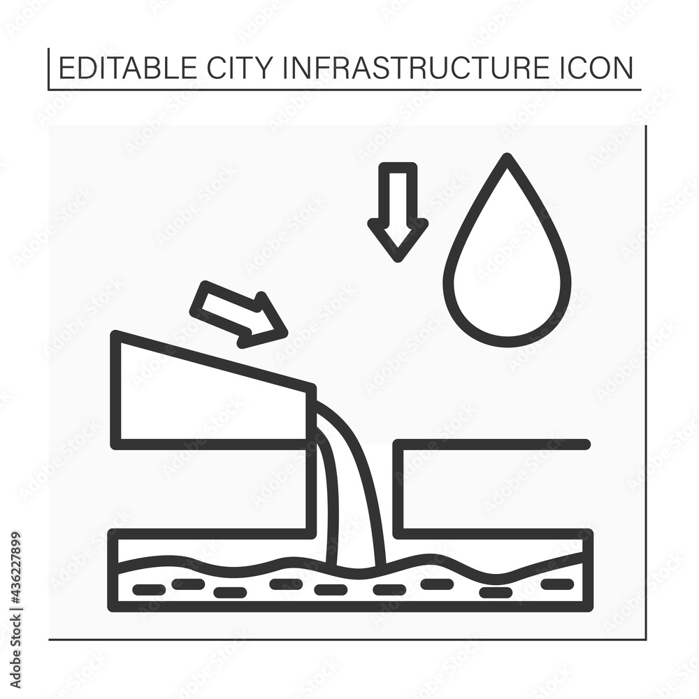 Drainage line icon. System to drain water on soil to improve production ...