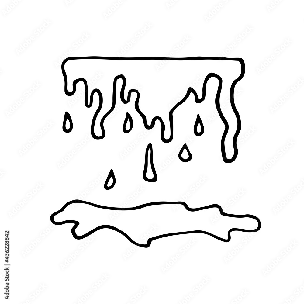 Doodle dripping liquid. Hand-drawn drops of water isolated on white ...