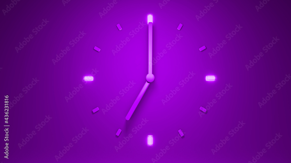 7 o clock am pm Backlit purple clock time 3D illustration 3D rendering ...