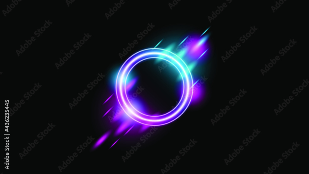 Sun Eclipse with Pink and blue Fire on Dark Background, Vector. Moon ...