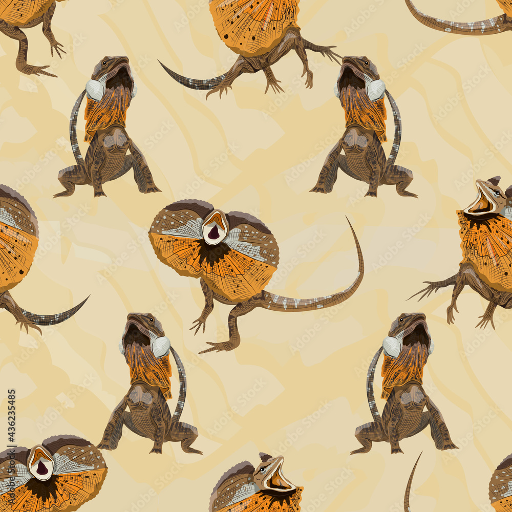 Seamless pattern with Frilled Lizards Chlamydosaurus kingii or frill ...
