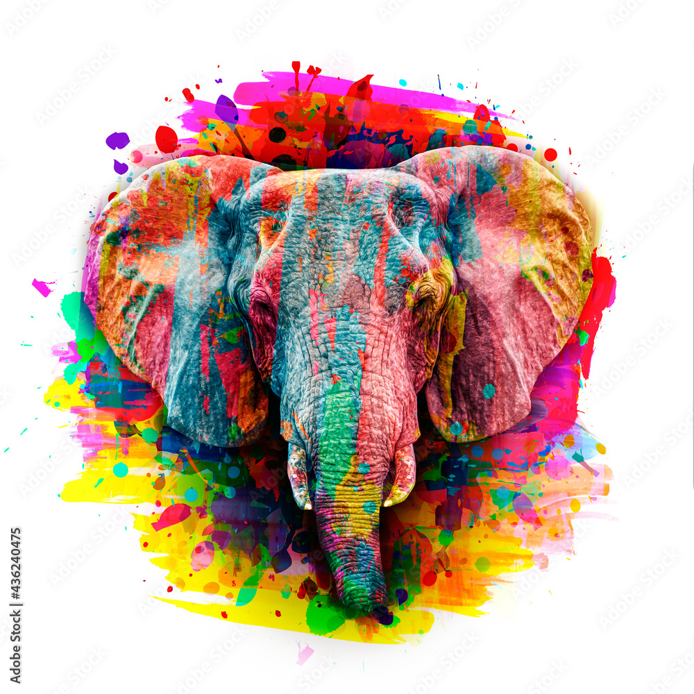elephant with creative colorful abstract elements on light background ...